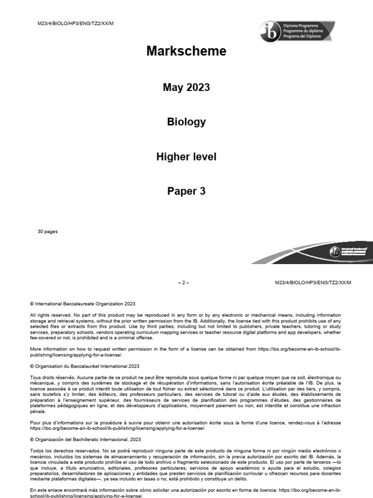 Biology Paper 3 TZ2 HL Markscheme | PDF | Chemical Synapse | Neurotransmitter
