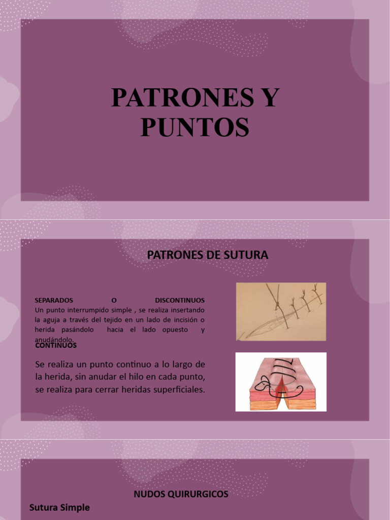 Patrones y Puntos de Sutura | PDF | Nudo | Sutura Quirúrgica