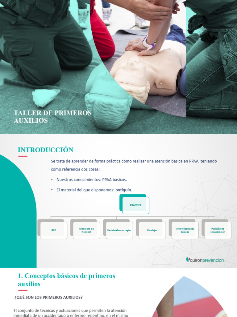 Taller Primeros Auxilios Quiron | PDF | Primeros auxilios | Reanimación cardiopulmonar