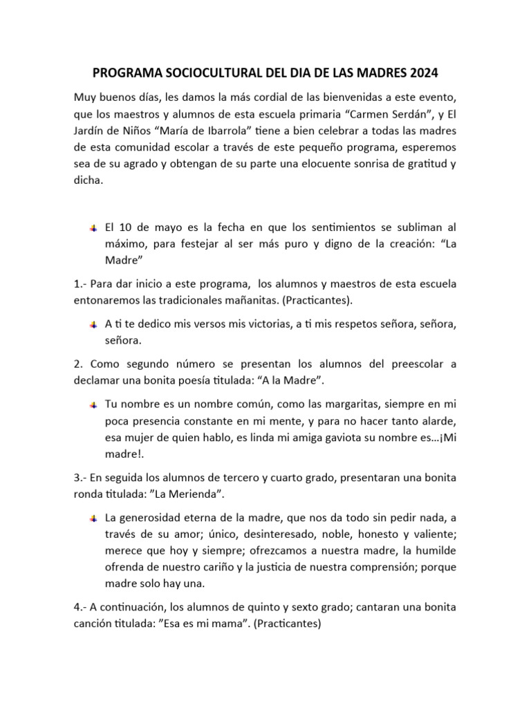 Programa Dia de Las Madres | PDF