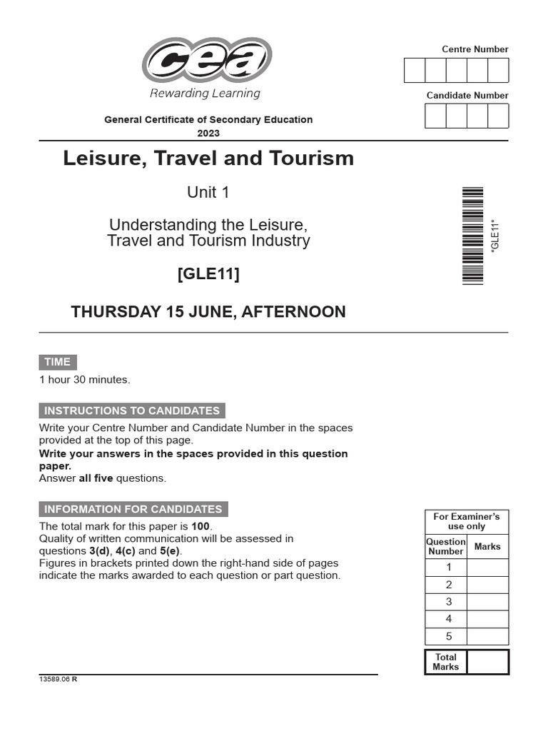 GCSE-Leisure, Travel and Tourism-559-Summer2023-Unit 1, Understanding ...
