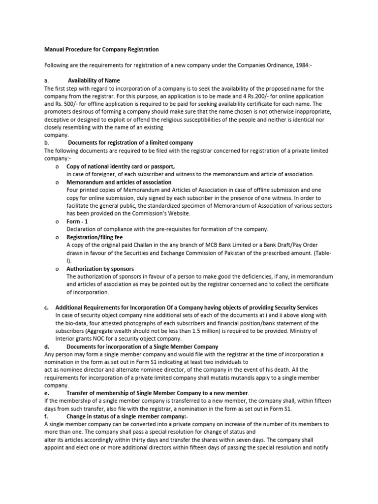 Company Registration Manual Guide | PDF | Articles Of Association ...