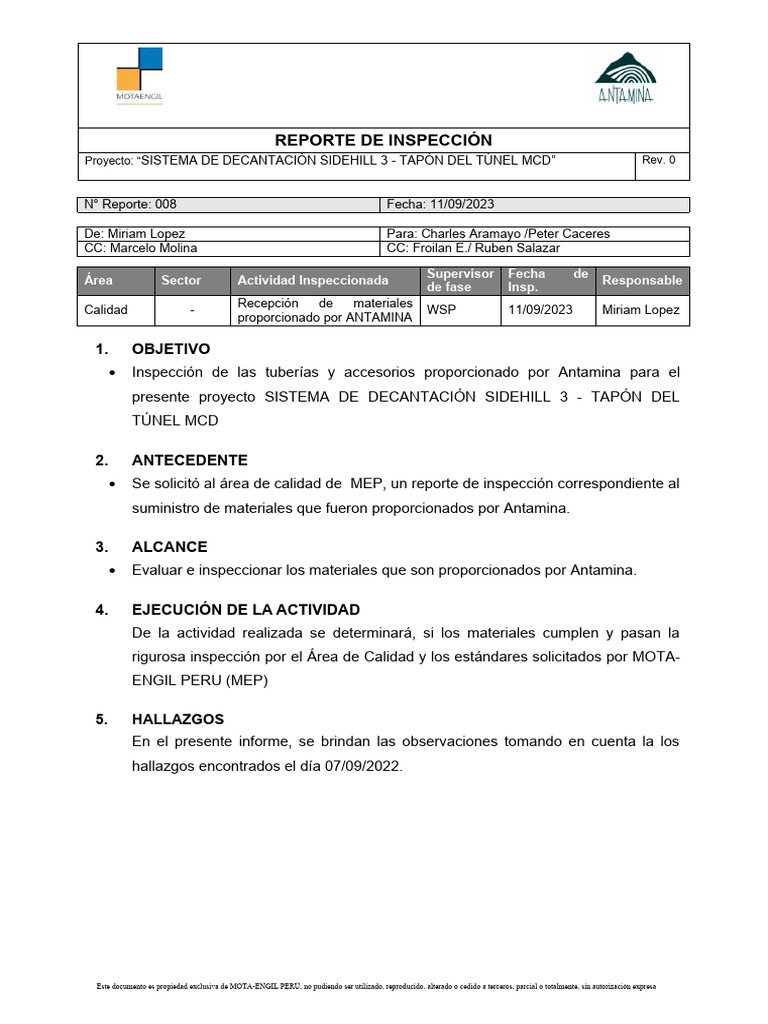 Inf 8. Reporte de Inspección-Ensayo de Doblez 11.09.2023 | PDF