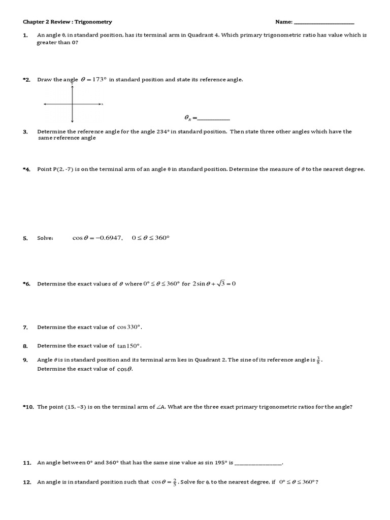 Chapter 2 Review Revised | PDF | Trigonometry | Euclidean Geometry