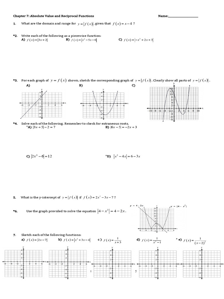 Absolute Value and Reciprocal Functions Guide | PDF | Function ...
