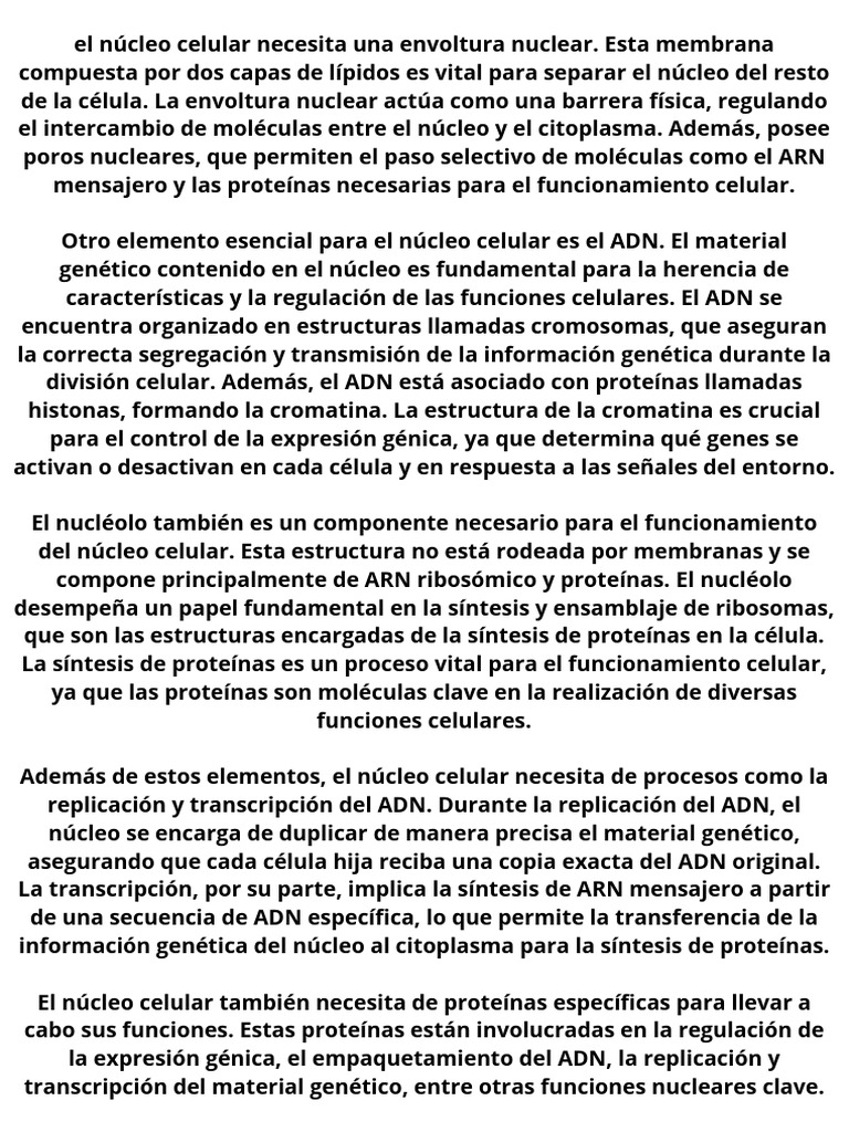 Otro Elemento Esencial para El Núcleo Celular Es El ADN. El Material ...