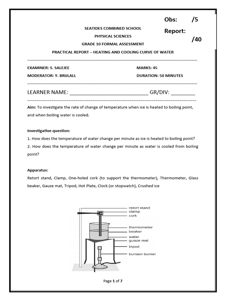 Gr10 Heating and Cooling Curve Practical | PDF | Water | Boiling