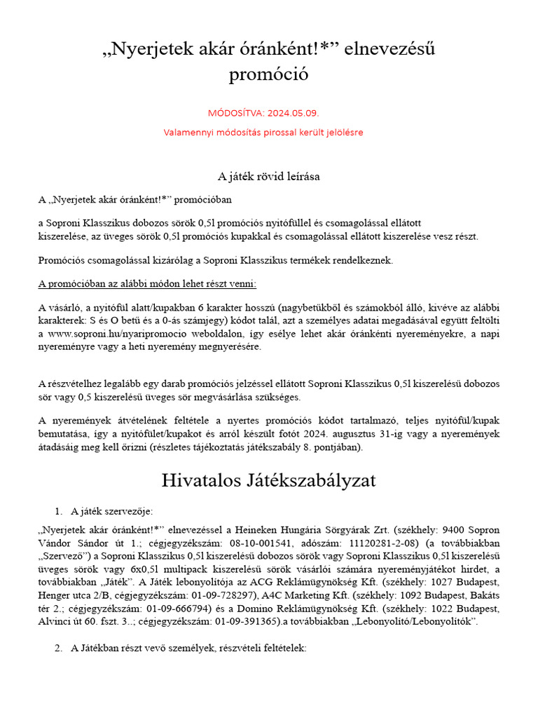 Jatekszabalyzat Soproni NW Promo 2024 0509 | PDF