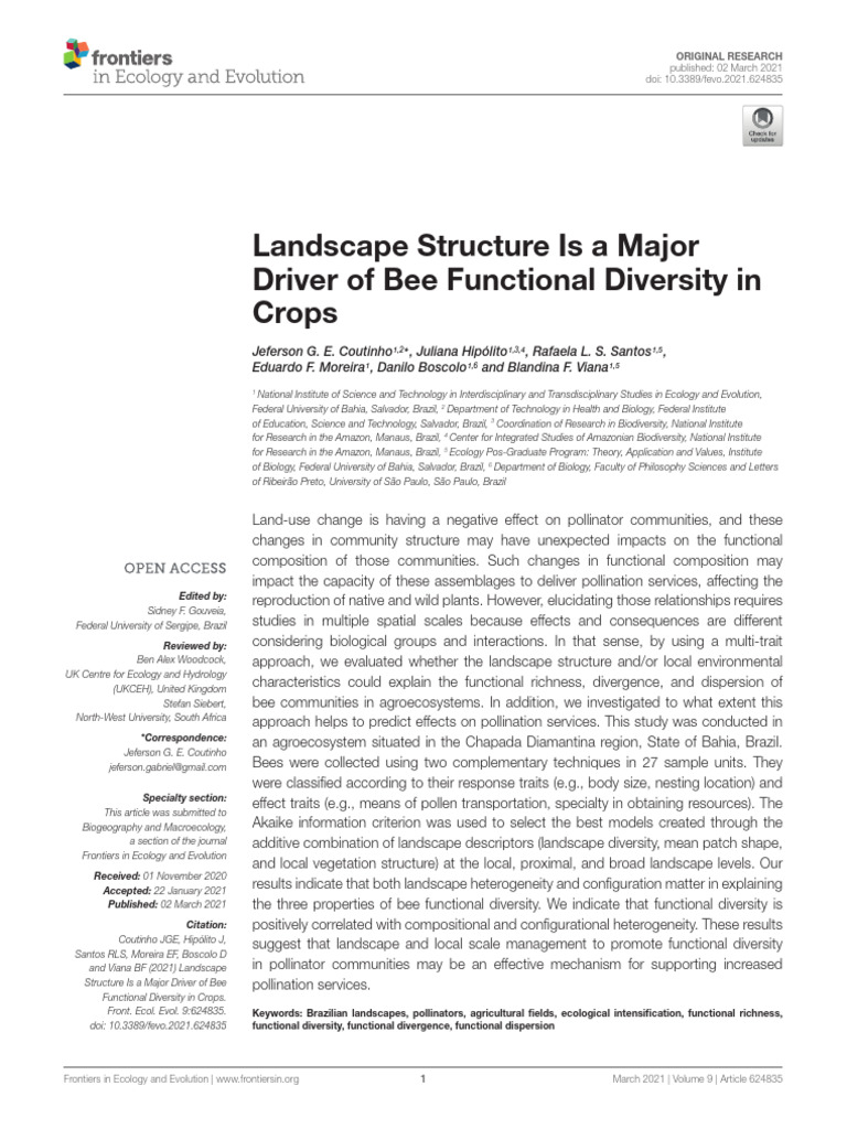Coutinho Et Al. - 2021 - Landscape Structure Is A Major Driver of Bee ... Coutinho Et Al. - 2021 - Landscape Structure Is A Major Driver of Bee ...