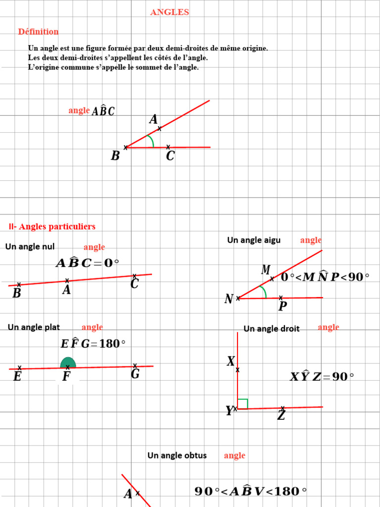 Types et relations des angles en géométrie | PDF | Angle | Géométrie