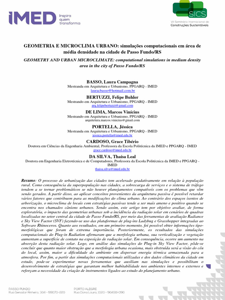 (C) 2018-VII SICS GEOMETRIA E MICROCLIMA URBANO Simulações ...