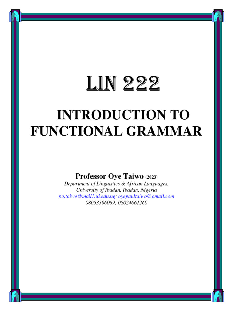 Lin 222 Functional Grammar | PDF | Subject (Grammar) | Syntax