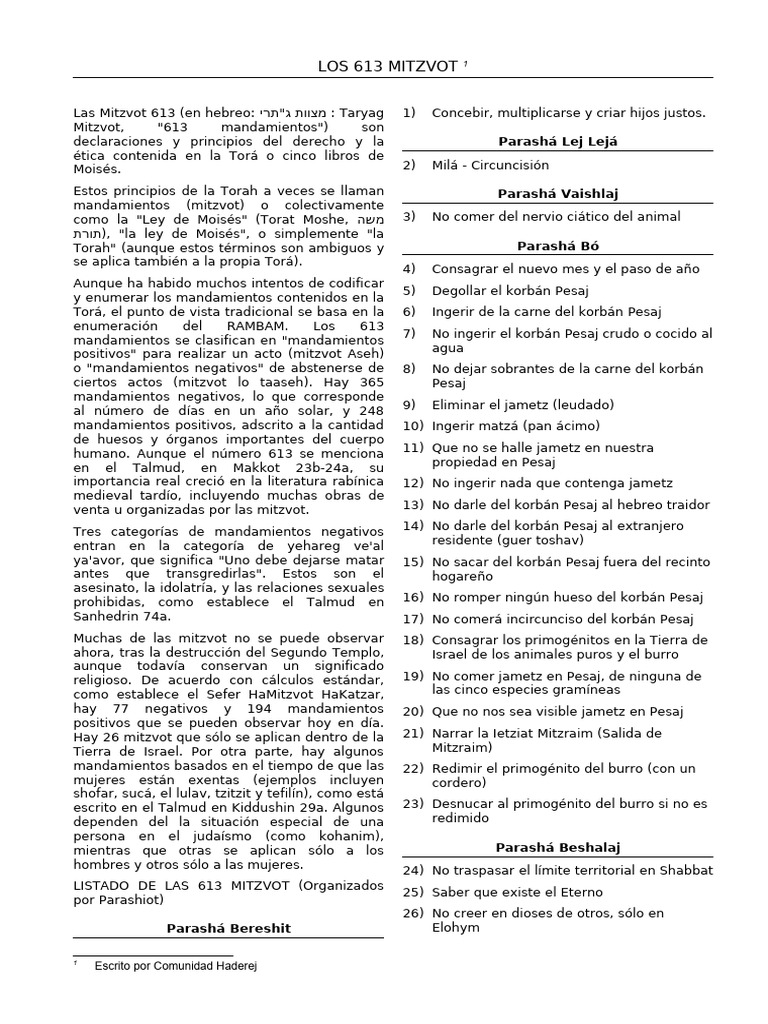 Los 613 Mandamientos | PDF | Mitzvá | Creencia y doctrina judía