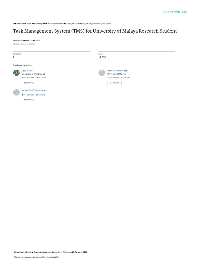 Task Management Student TMSfor Research Student | PDF | Project Management
