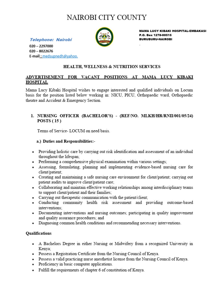 MLKH Nursing Positions May 2024 | PDF | Intensive Care Medicine | Nursing