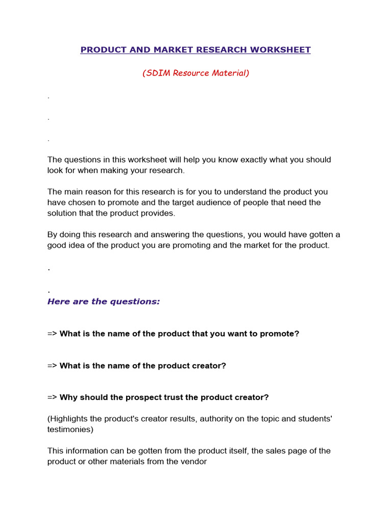 Product Market Research Worksheet Guide | PDF | Human Communication