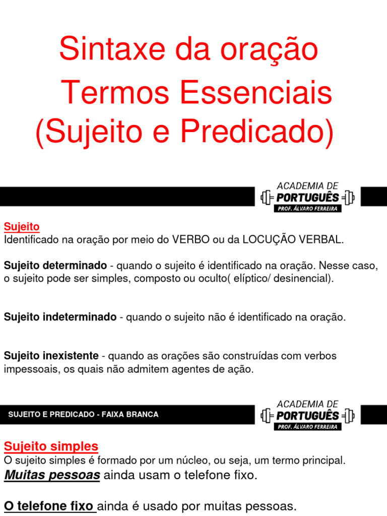 Módulo 01 - Sintaxe - Termos Essenciais - Sujeito e Predicado | PDF ...