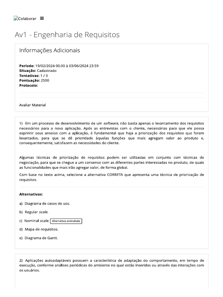 Av1 - Engenharia de Requisitos | PDF