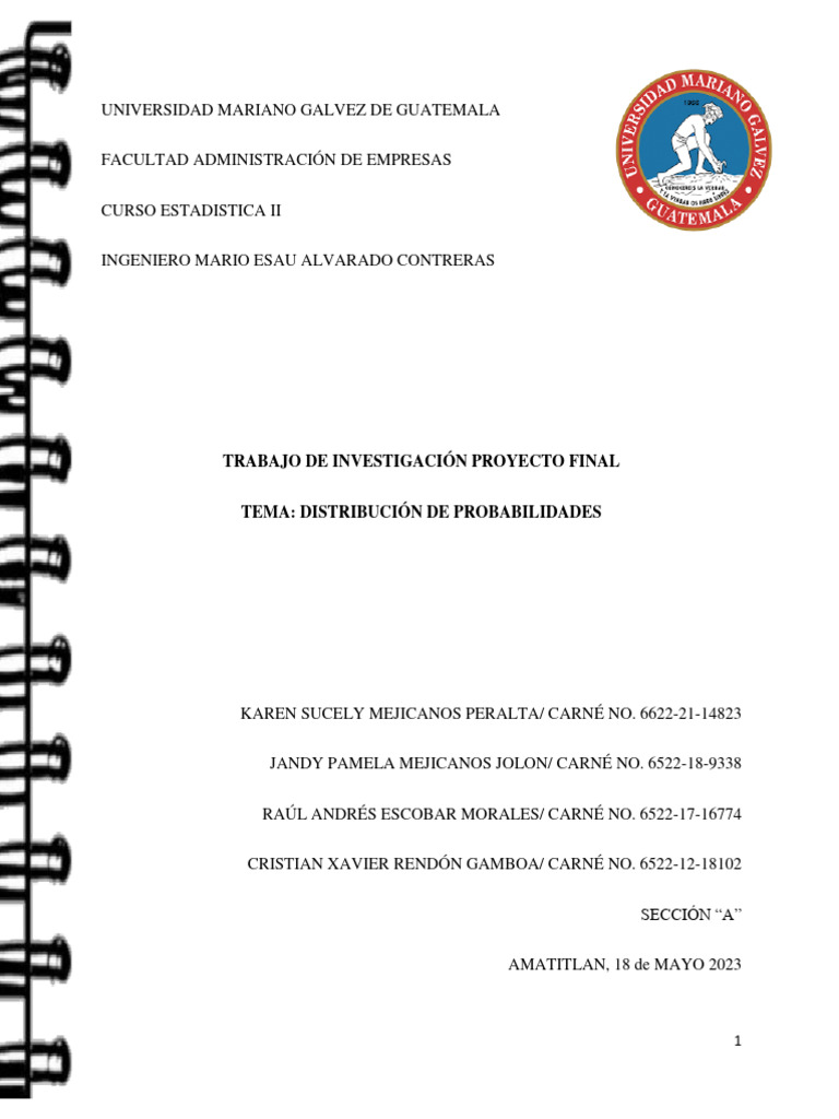 Proyecto Final Estadistica | Descargar gratis PDF | Teoría de probabilidad | Variable aleatoria