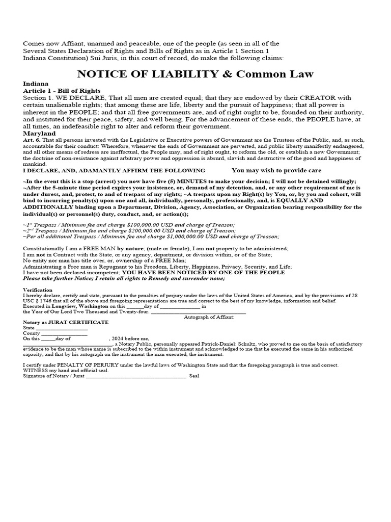 NOL Notice of Liability For Americans 1 Page | PDF | Justice | Crime ...