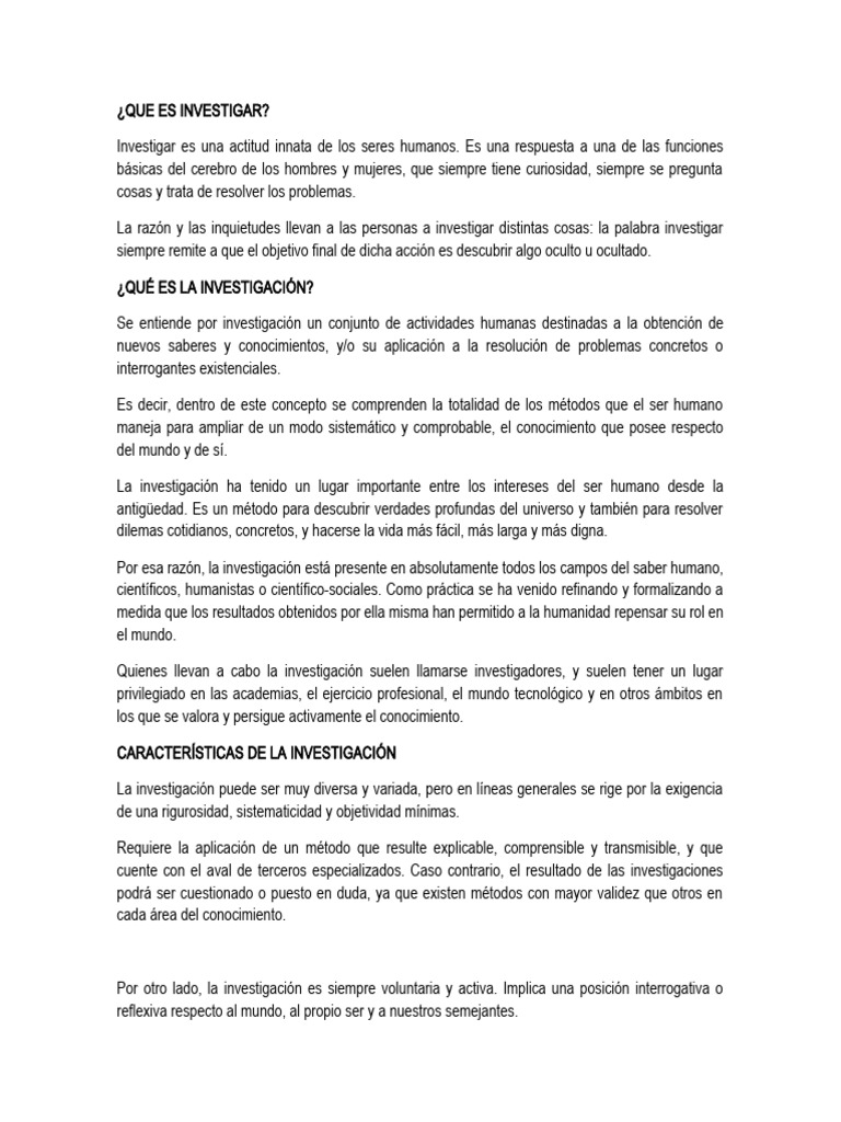 Tipos y características de la investigación | PDF | Conocimiento ...