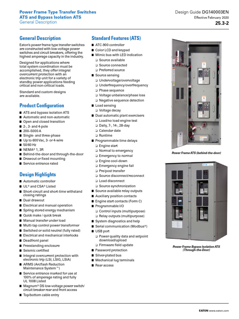 Eaton Power Frame Transfer Switches | PDF | Fuse (Electrical) | Switch