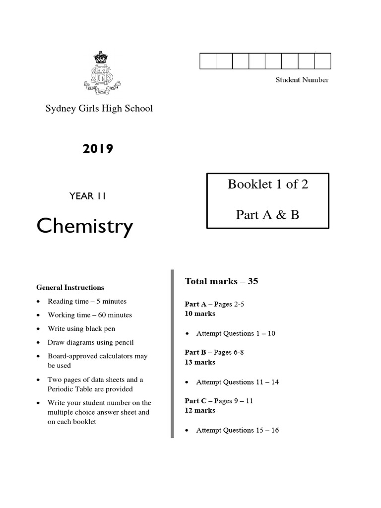 Sydney Girls 2019 Chemistry Prelim Yearly & Solutions | PDF | Reaction ...