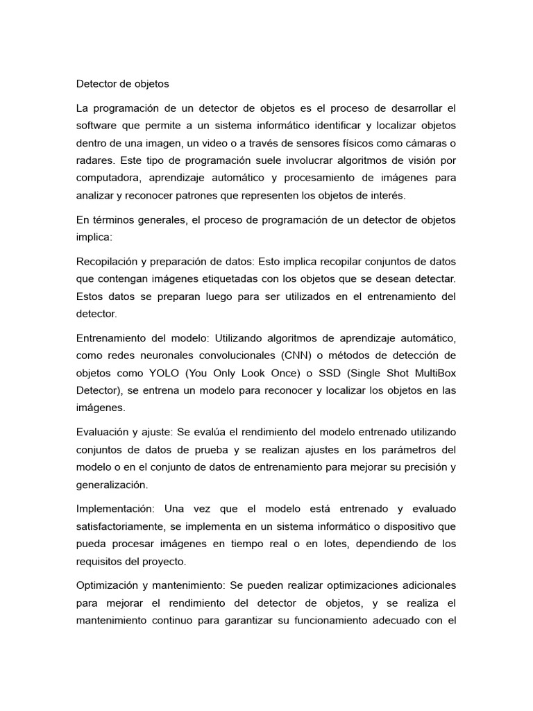 Detector de Objetos Proyecto de Inteligencia Artificial | PDF | Aprendizaje automático | Sensor