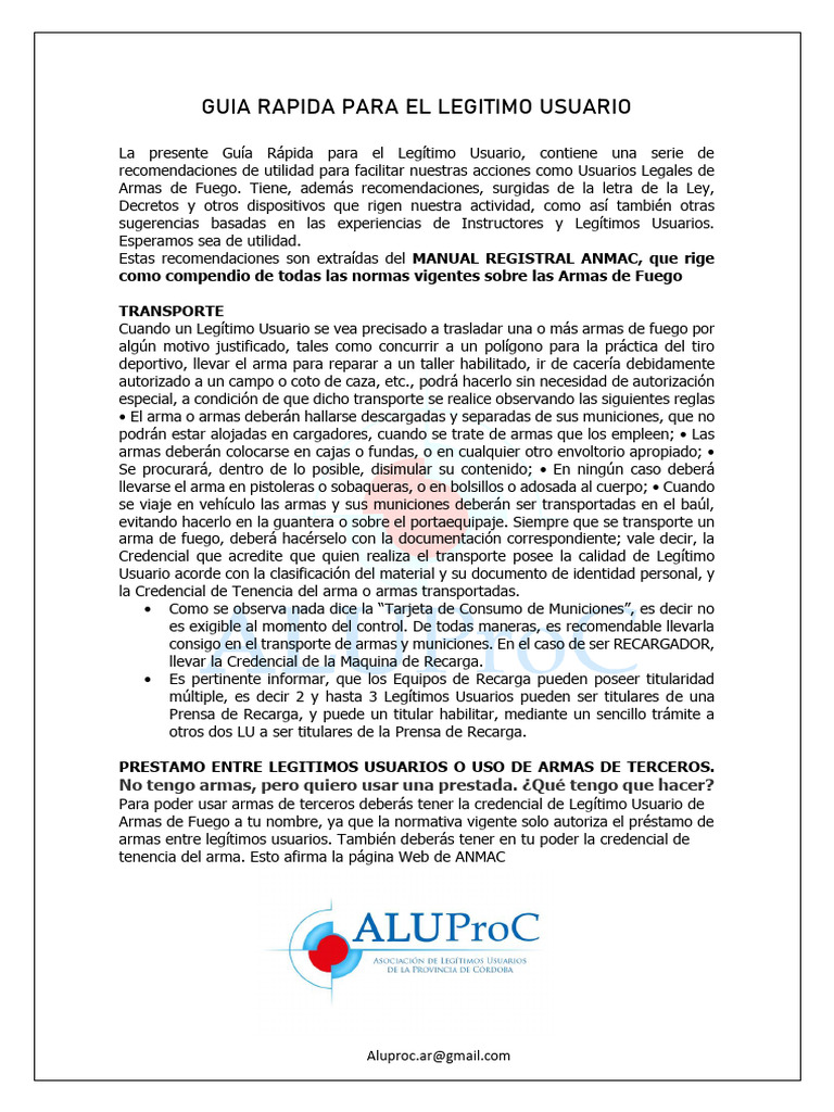 Guía Rápida Del Legitimo Usuario | PDF | Armas de fuego | Vuelo