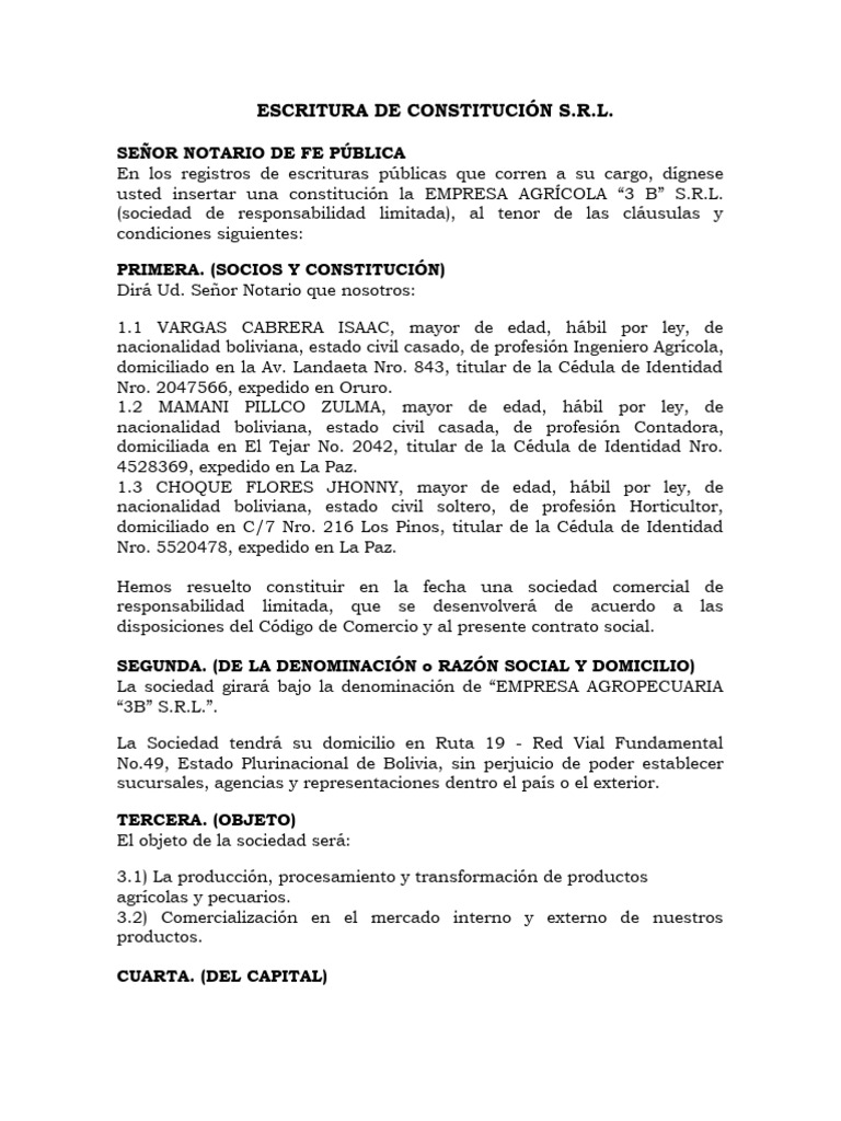 Acta de Constitución - Agropecuaria | Descargar gratis PDF | Sociedad de responsabilidad ...