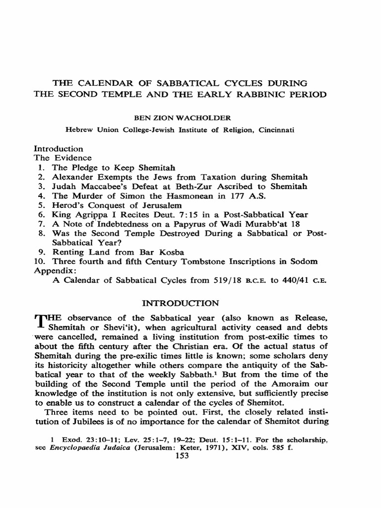 The Calendar of Sabbatical Cycles During The Second Temple and The ...