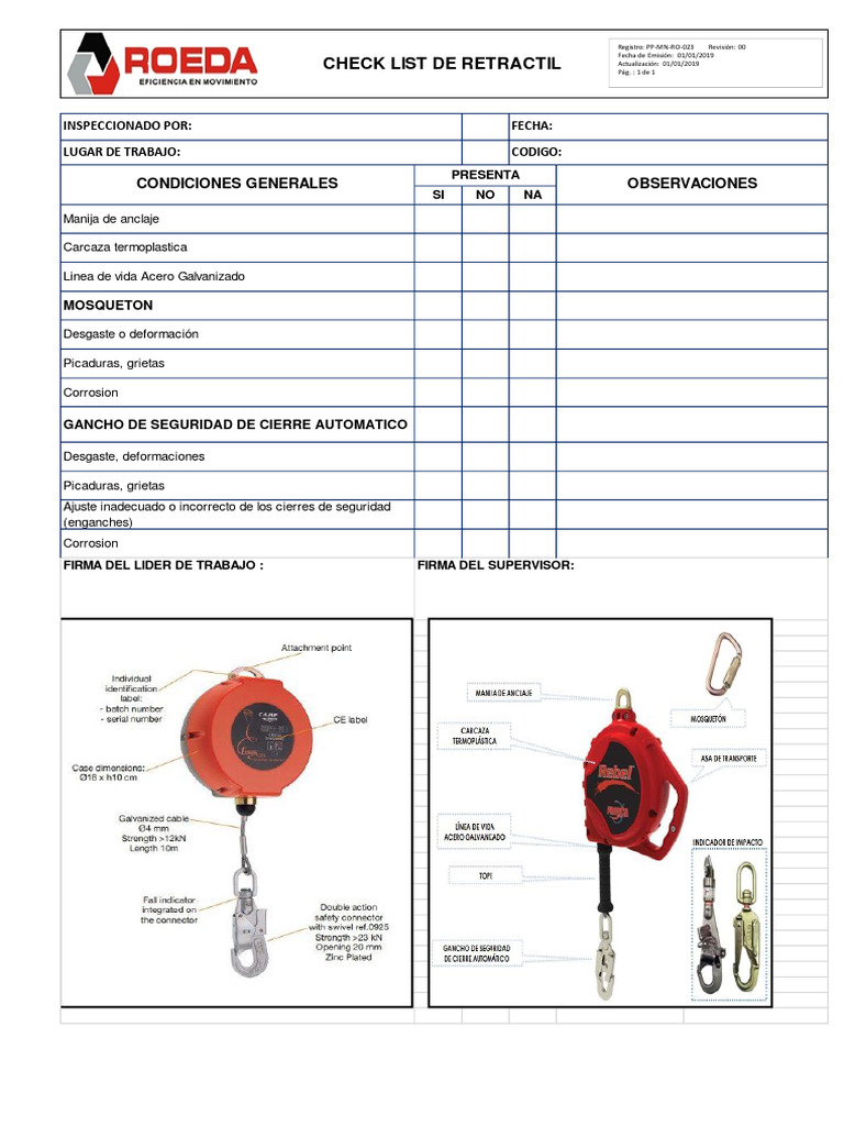 Check List de Retractil | Descargar gratis PDF | Rieles | Materiales