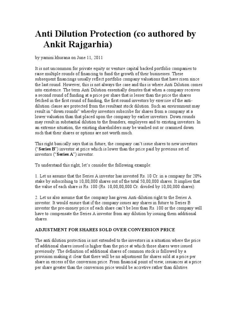 Anti Dilution Protection | PDF | Stocks | Investor