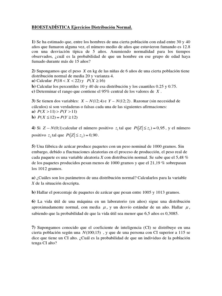 Ejercicios Dist Normal Con Respuestas | PDF | Distribución normal | Desviación Estándar