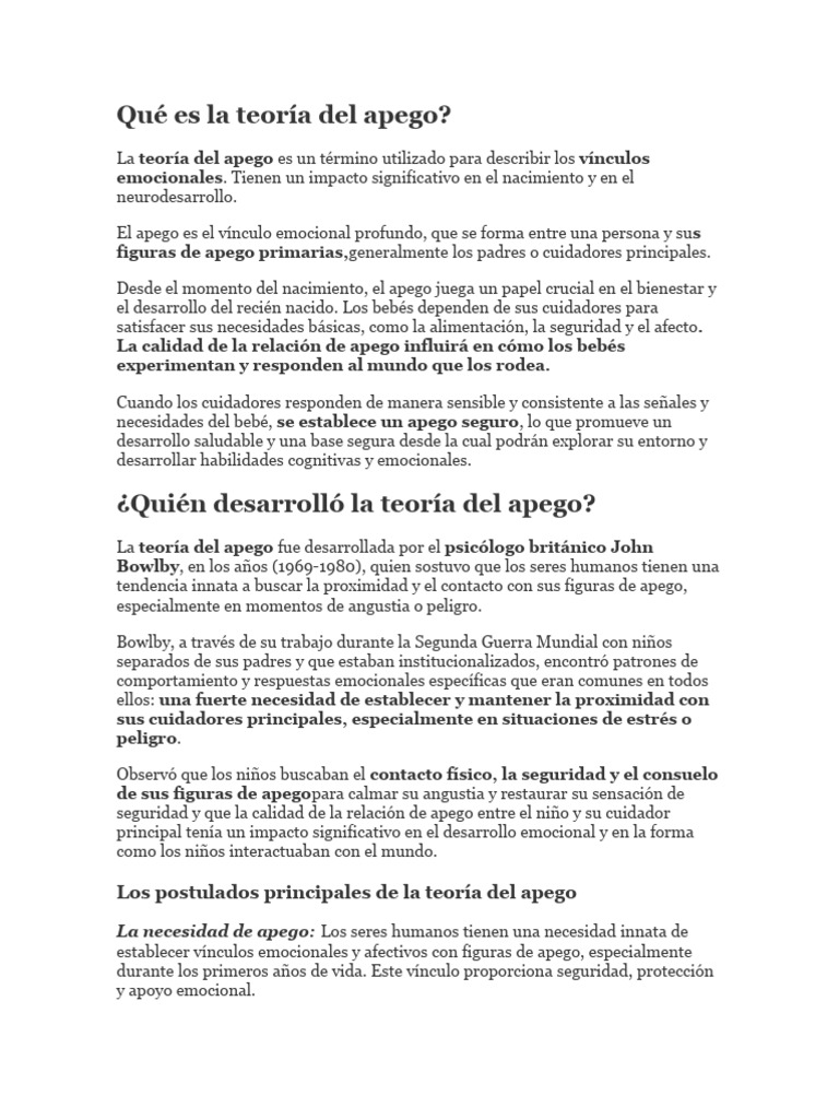 La teoría del apego y su impacto | PDF | Teoría de apego | Las emociones