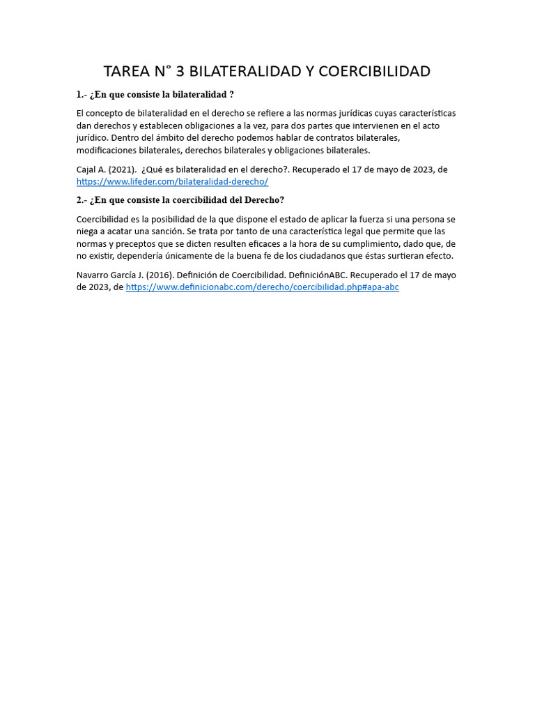 Bilateralidad y Coercibilidad en Derecho | PDF