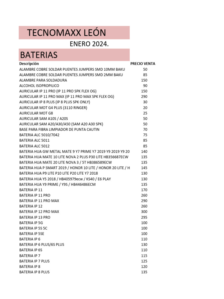 LISTA DE PRECIOS LEÓN Ene24 | PDF | Information Appliances | Tablet ...