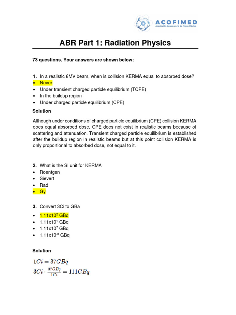 ABR Part 1 - Radiation Physics | PDF | Ionizing Radiation | Absorbed Dose ABR Part 1 - Radiation Physics | PDF | Ionizing Radiation | Absorbed Dose
