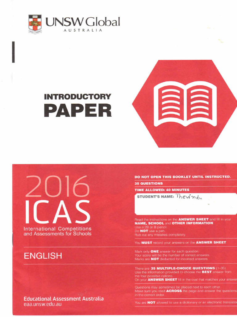 ICAS English Introductory Paper 2016 | PDF