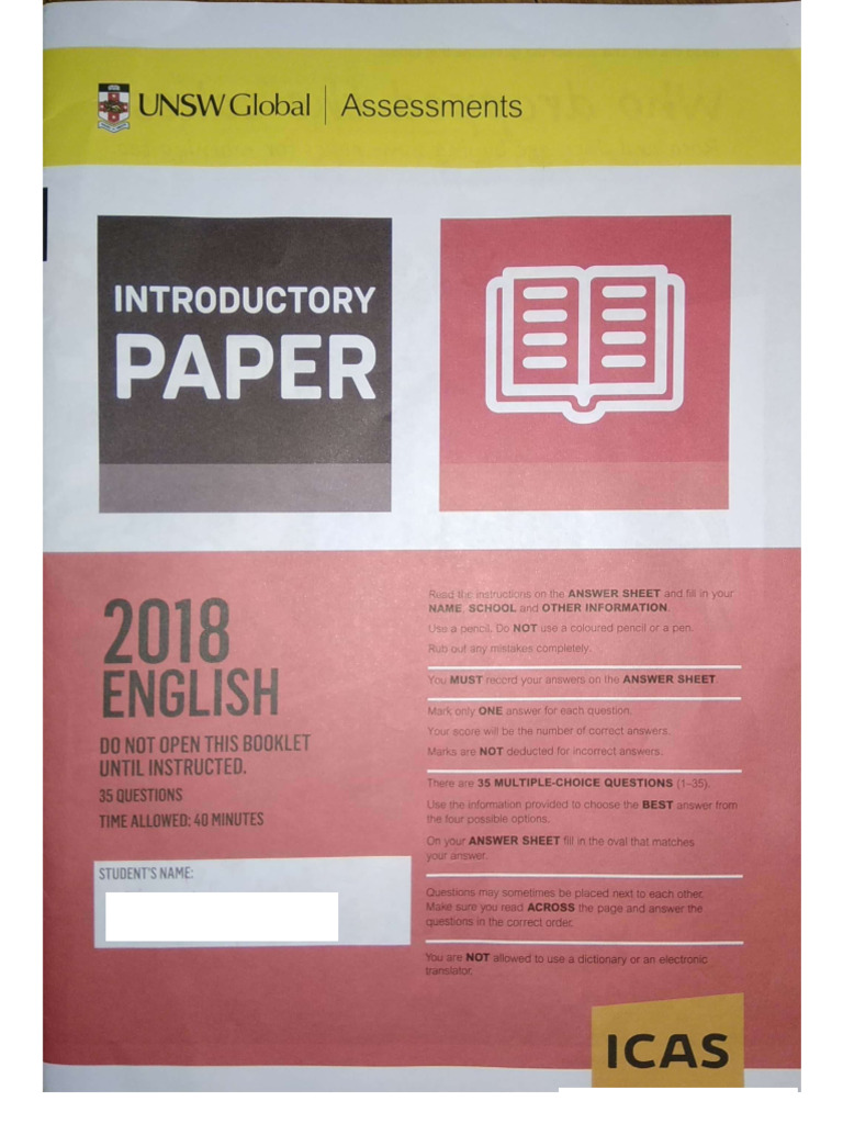 ICAS English Introductory Paper 2018 | PDF