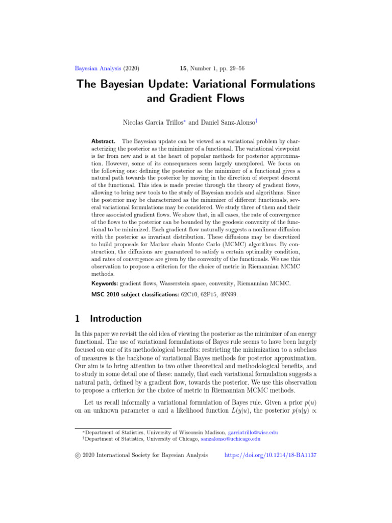 The Bayesian Update: Variational Formulations and Gradient Flows | PDF ...