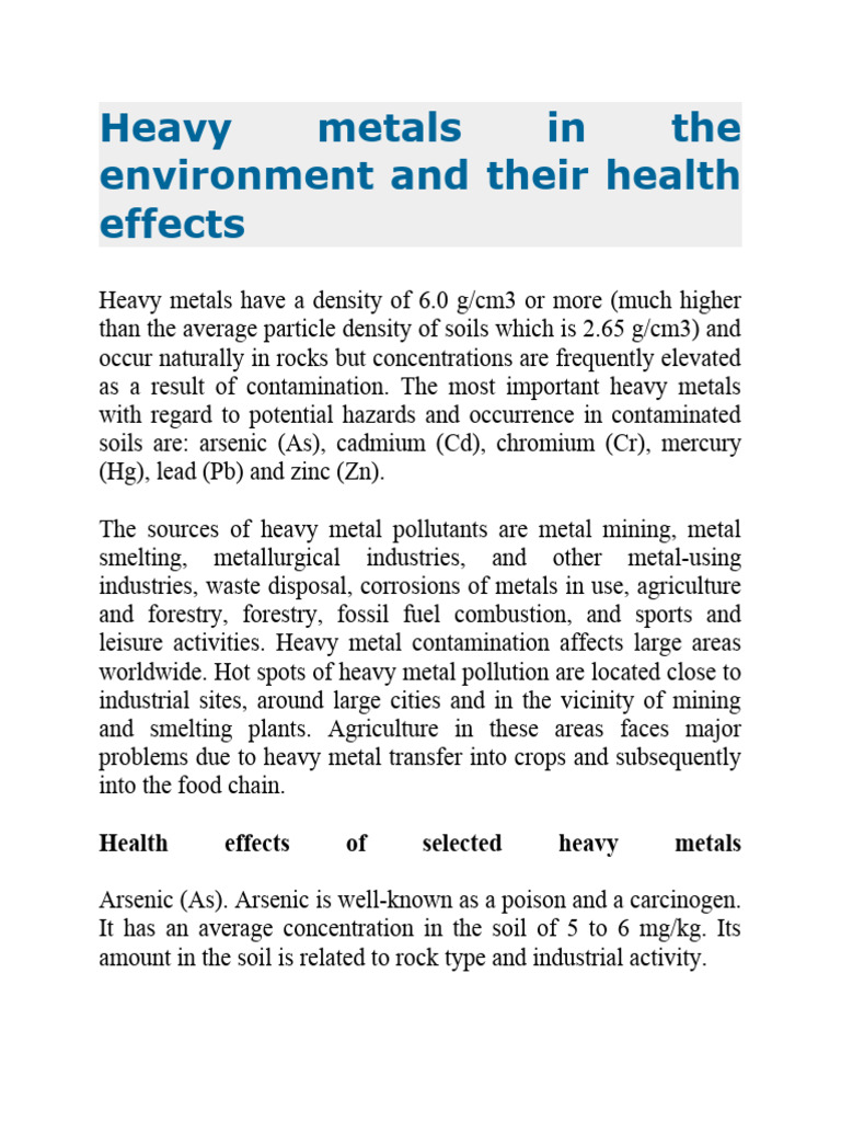 Health Risks of Heavy Metals in Soil | PDF | Cadmium | Lead