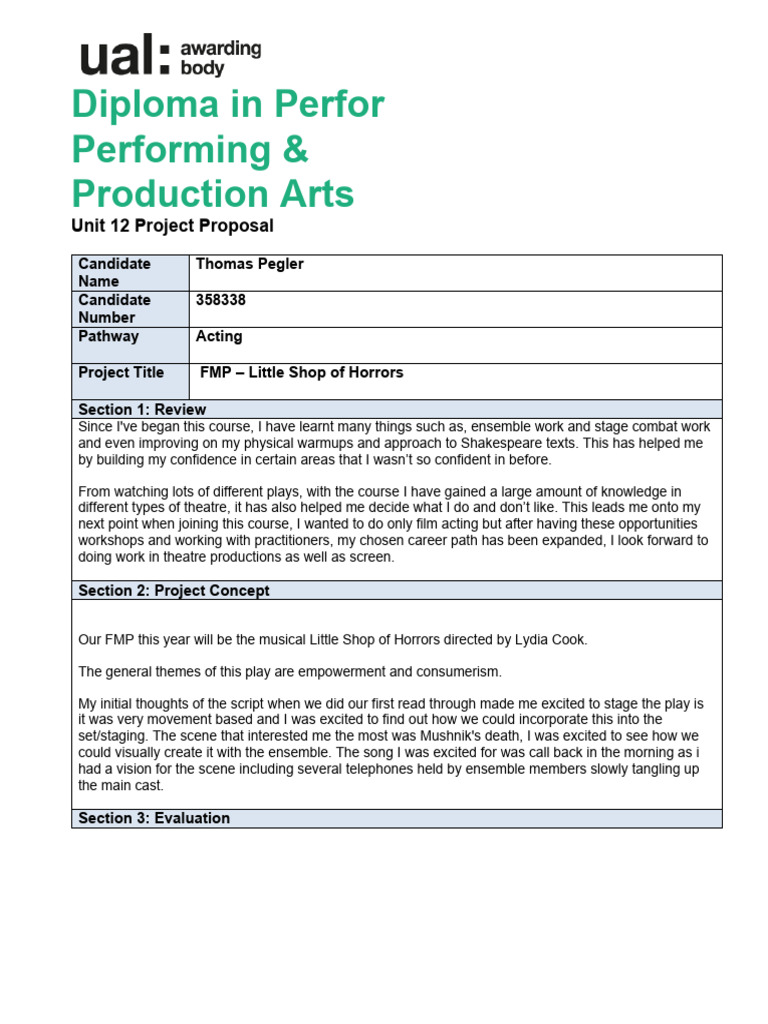 Project Proposal Form 2021 | PDF | Performing Arts