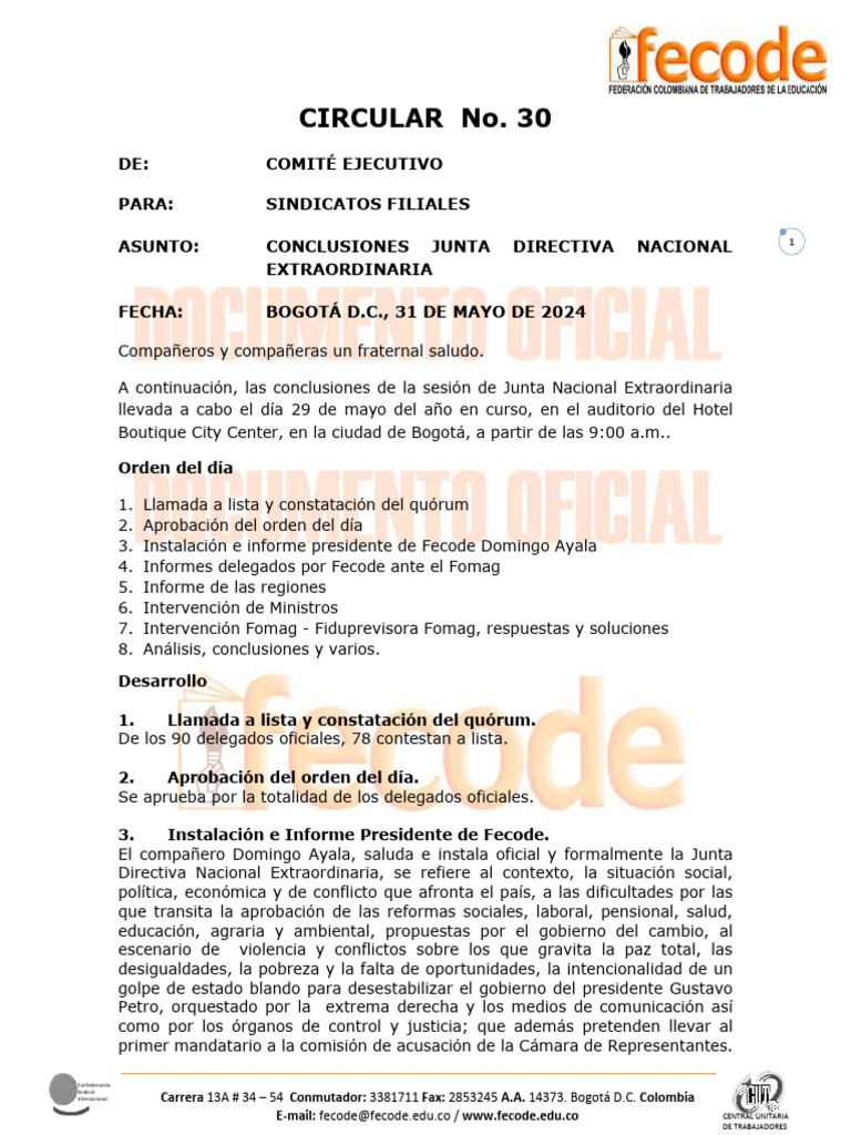 Circular No. 30 | Descargar gratis PDF | Colombia | Bogotá Circular No. 30 | Descargar gratis PDF | Colombia | Bogotá