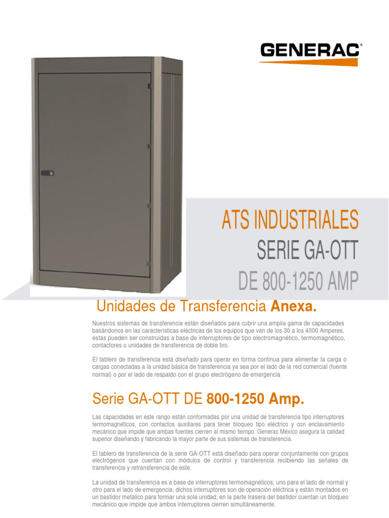 ATS Industriales 800-1250 Amp. GA-OTT | PDF | Cobre | Cambiar