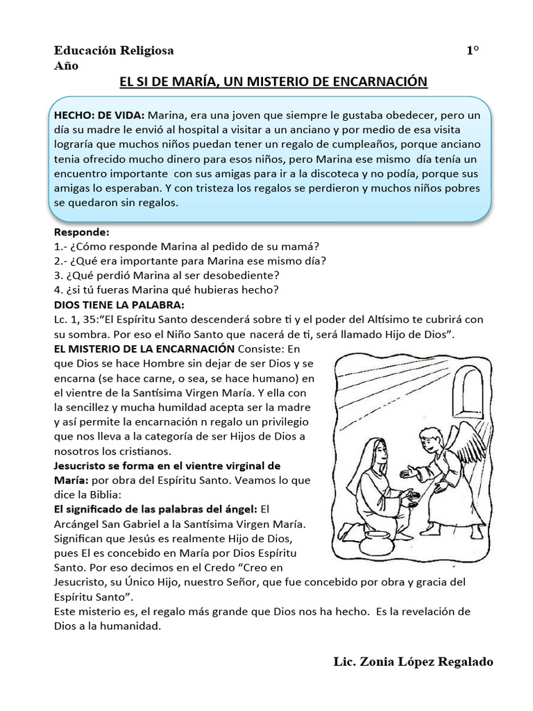 El Si de Maria Ficha 2° | Descargar gratis PDF | Trinidad | María ...