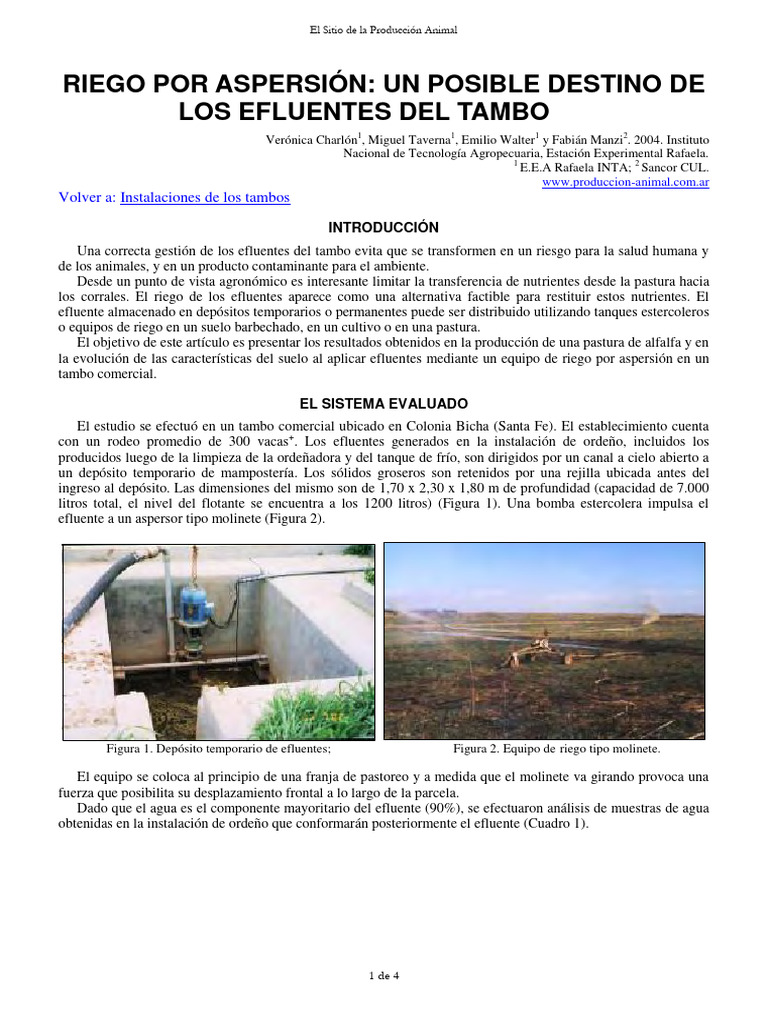 Riego por Aspersión de Efluentes en Tambos | PDF | Riego | Pasto