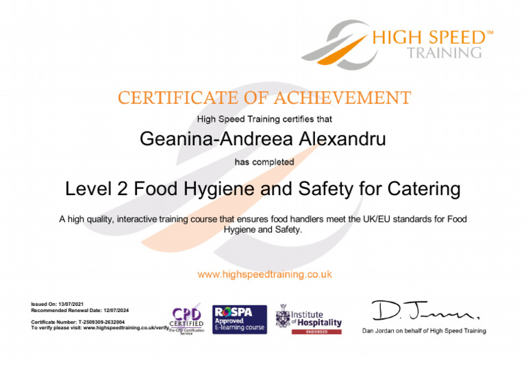 Geanina-Andreea Alexandru-Level 2 Food Hygiene and Safety For Catering ...