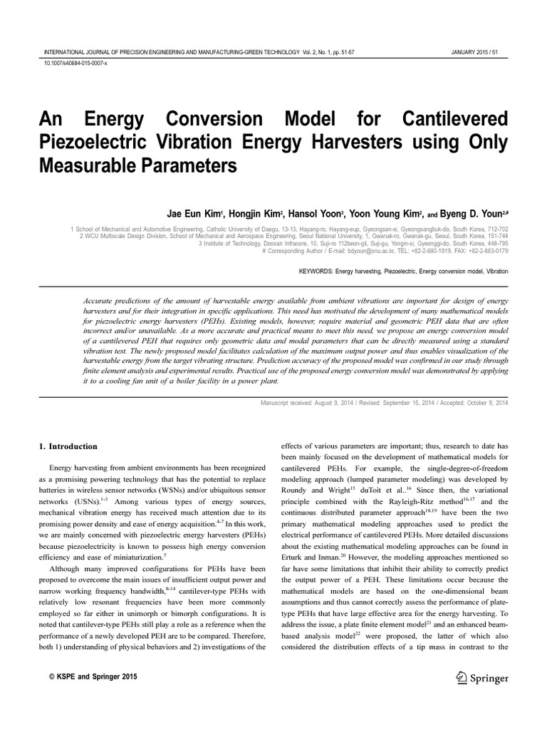 An Energy Conversion Model For Cantilevered Piezoelectric Vibration ...