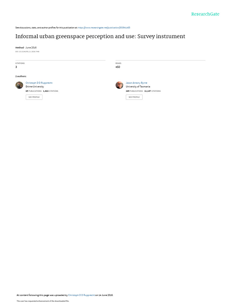 Informal Urban Greenspace Perception and Use: Survey Instrument | PDF | Parks | Race And ...